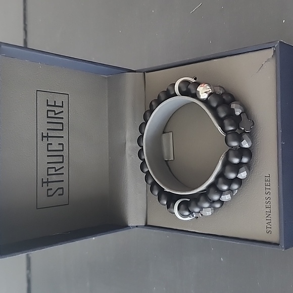 Structure | Jewelry | Structure Stainless Steel And Black Bead Stretchy ...